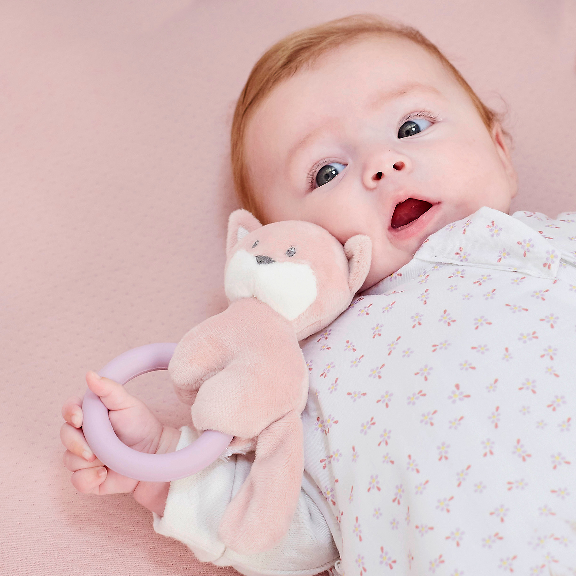 Nattou Rassel Fuchs mit Silikonring | in Pink | BabyOne